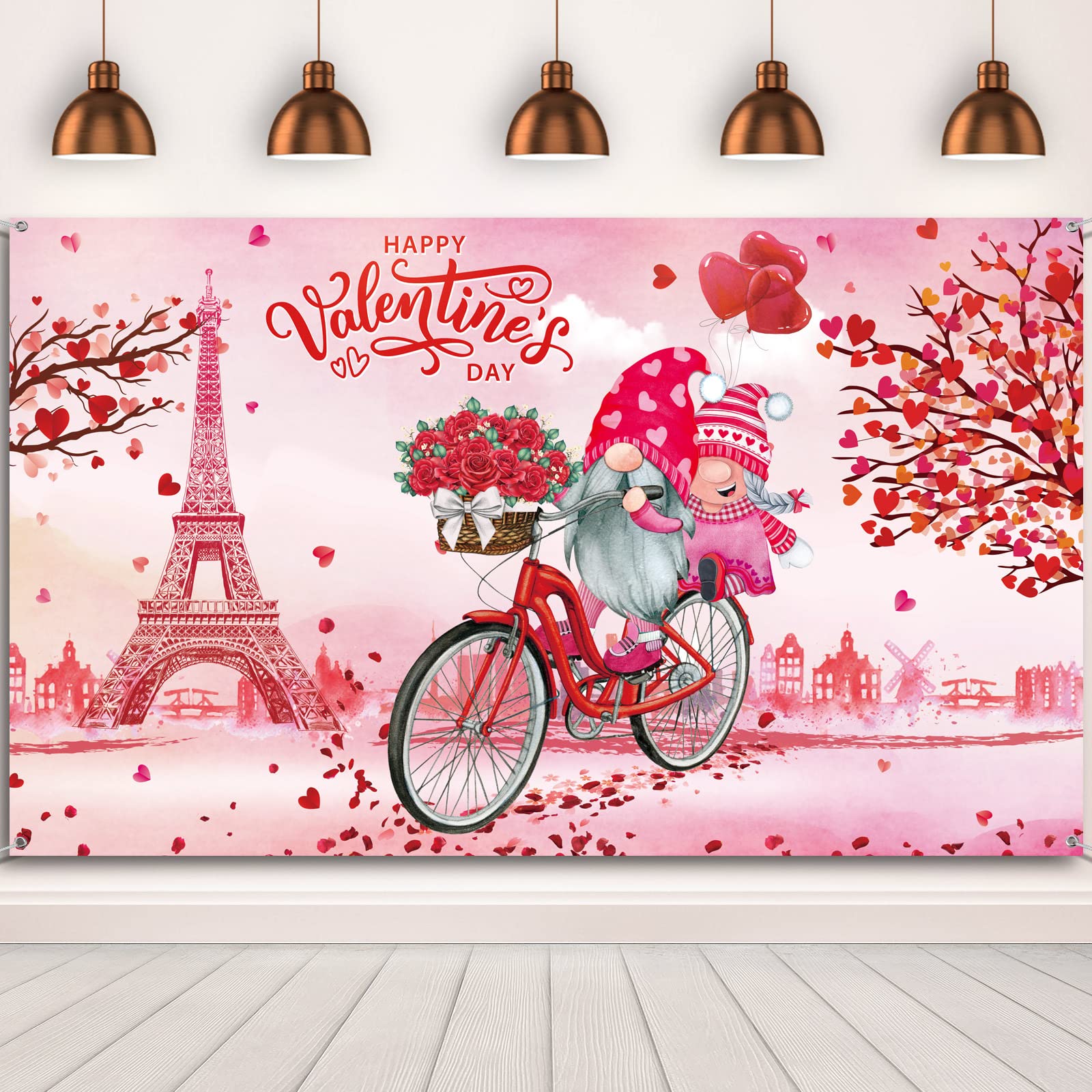 Valentine's Day Backdrop Valentine Backdrop Background for Photography Happy Valentine's Day Backdrop Banner Photo Booth Props Red Heart Backdrop for Mother's Valentine's Day Decor (Gnomes)