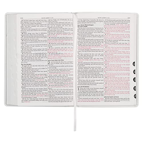 KJV Holy Bible, Thinline Large Print Faux Leather Red Letter Edition Thumb Index & Ribbon Marker, King James Version, White
