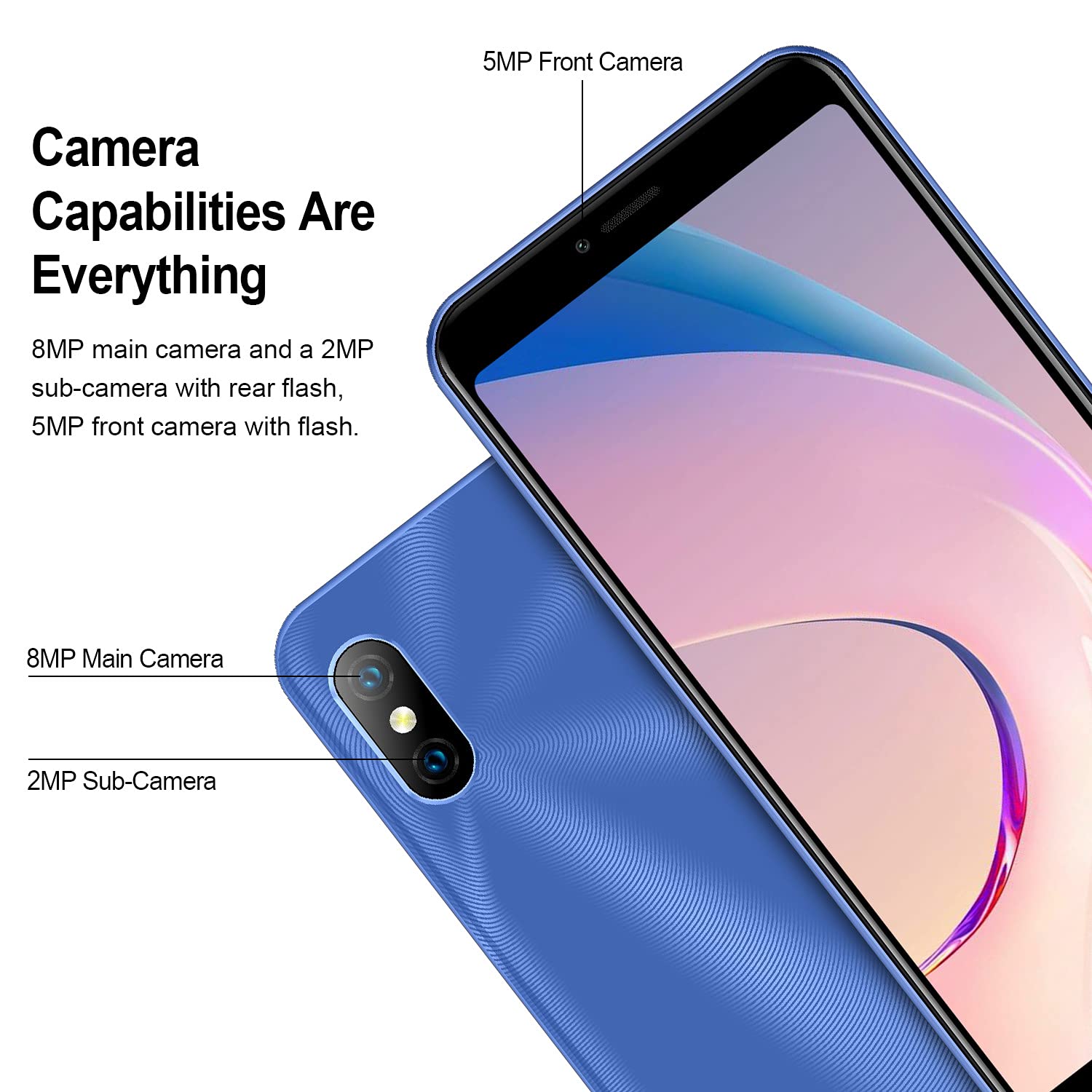KXD 6A Unlocked Cell Phone | 3G Smartphone | 5.5β Full-Screen Display | 2500mAh Battery | 8MP + 5MP Camera | Dual SIM Android Phone | 8GB ROM | US Version | Blue