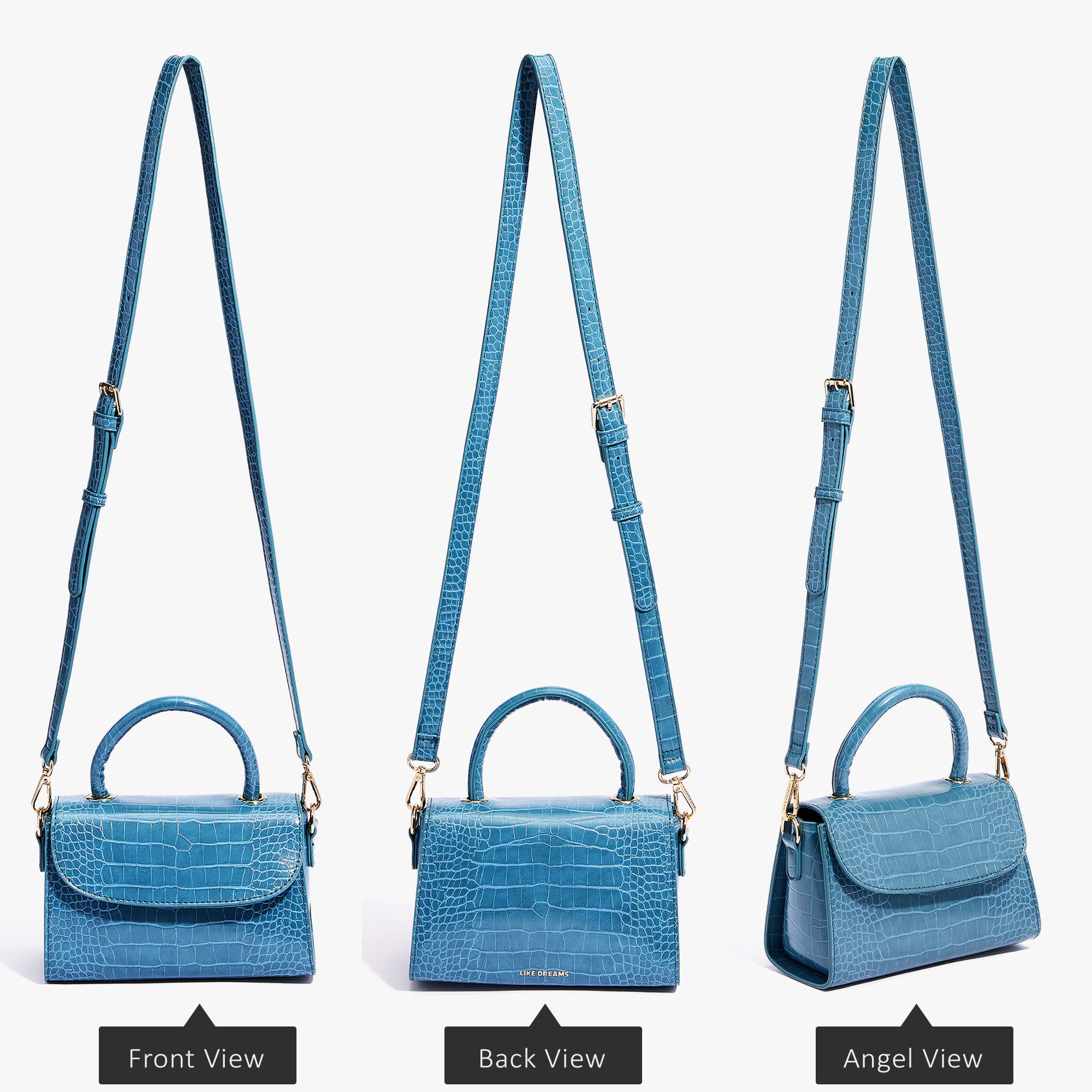 Like Dreams Women's Small Fashion Faux Embossed Vegan Leather Top Handle Satchel Handbag (Teal)