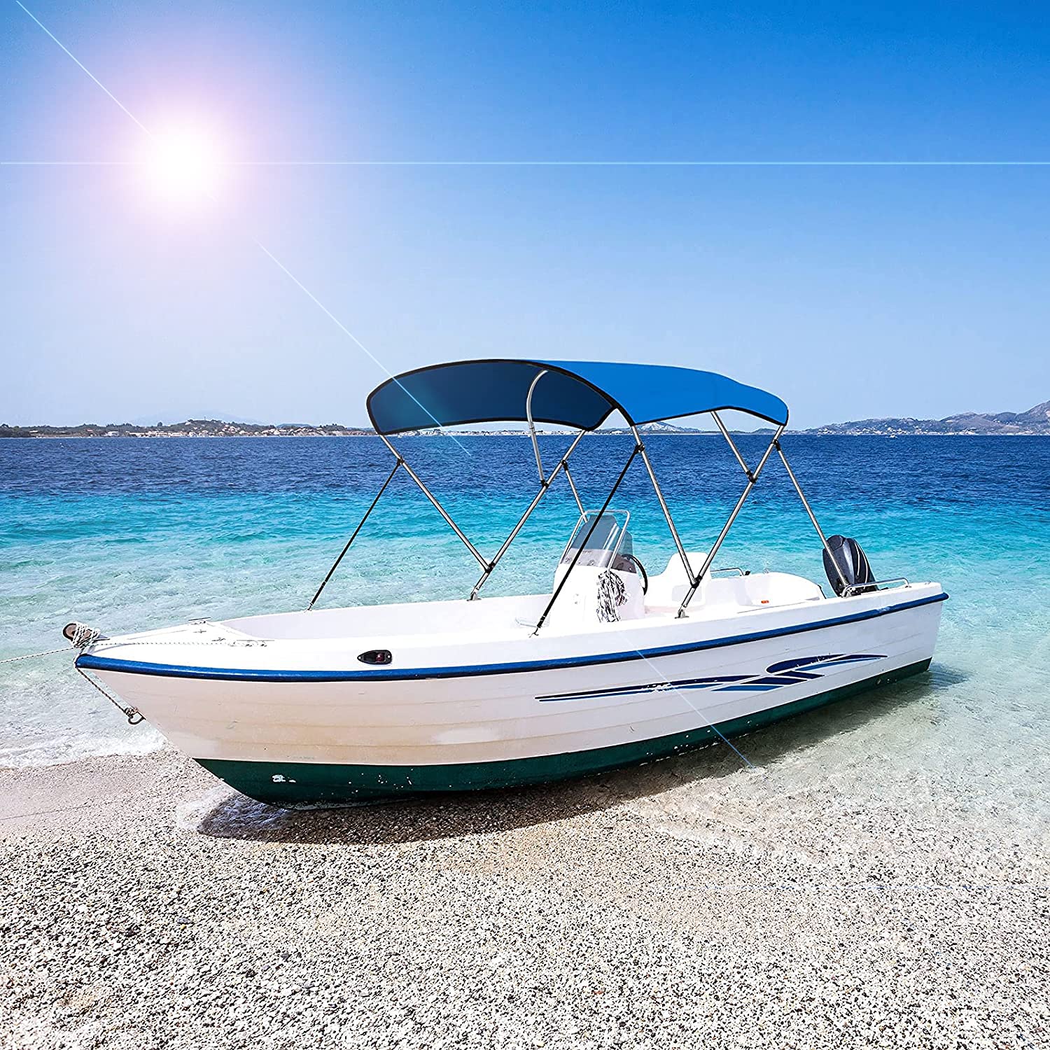 LIKE RAIN Bimini Top Fabric Replacement Canvas Canopy,3 Bow Bimini Top Cover for Boat with Storage Boot,600 D Anti-UV Waterproof Bimini Top Canopy Without Frame,Blue,6'x46x55-60inch