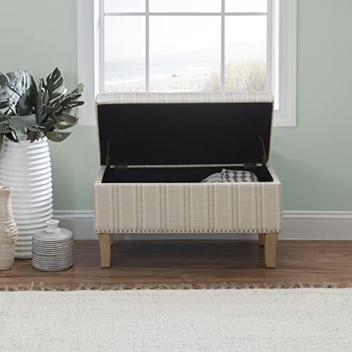 Linon Linen Stripe Upholstered Storage Stephanie Ottoman