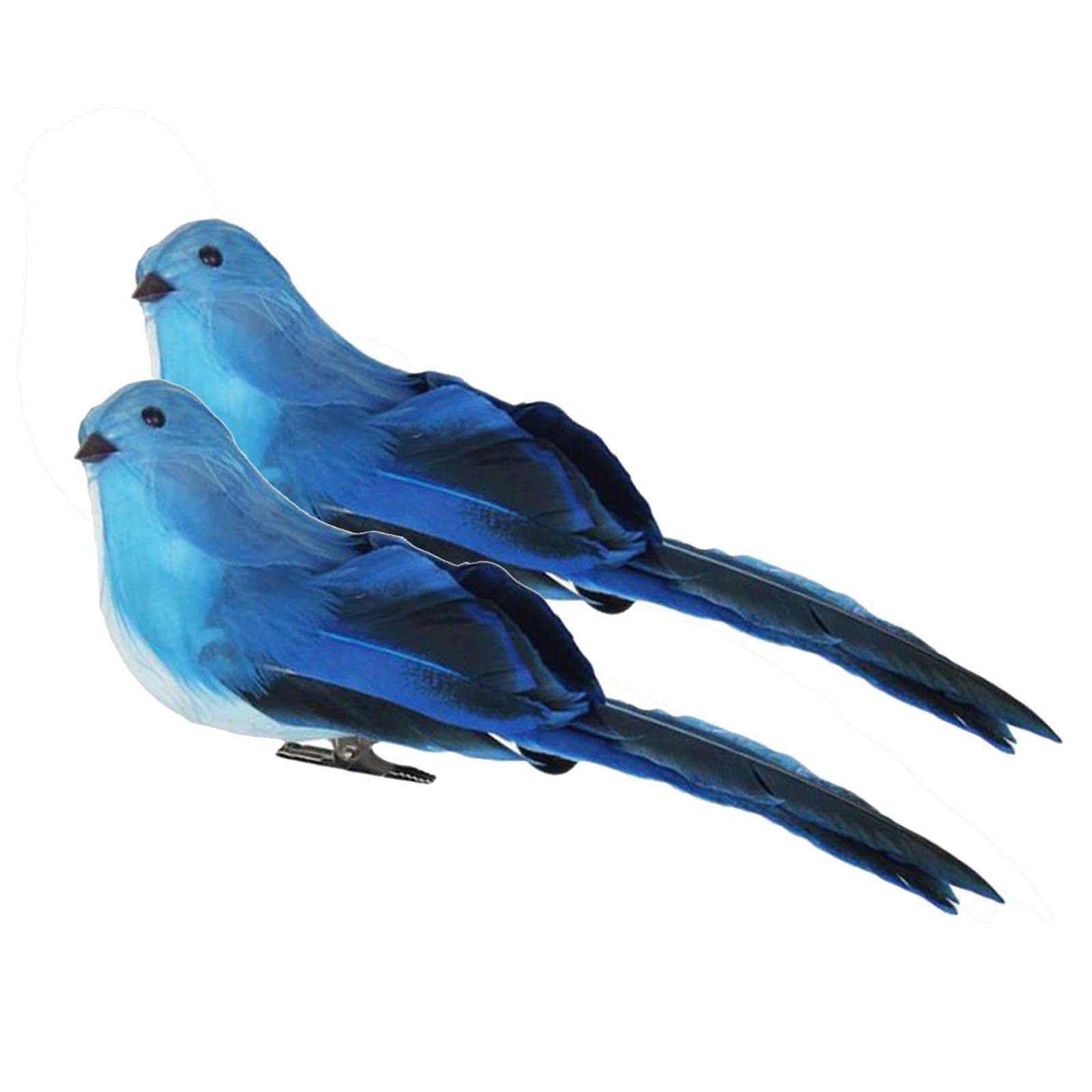 joyMerit 2Pcs Artificial Foam Birds, Clip on Feathered Bird Ornaments, DIY Craft for Home Garden Lawn Decoration Party Accessories, Blue