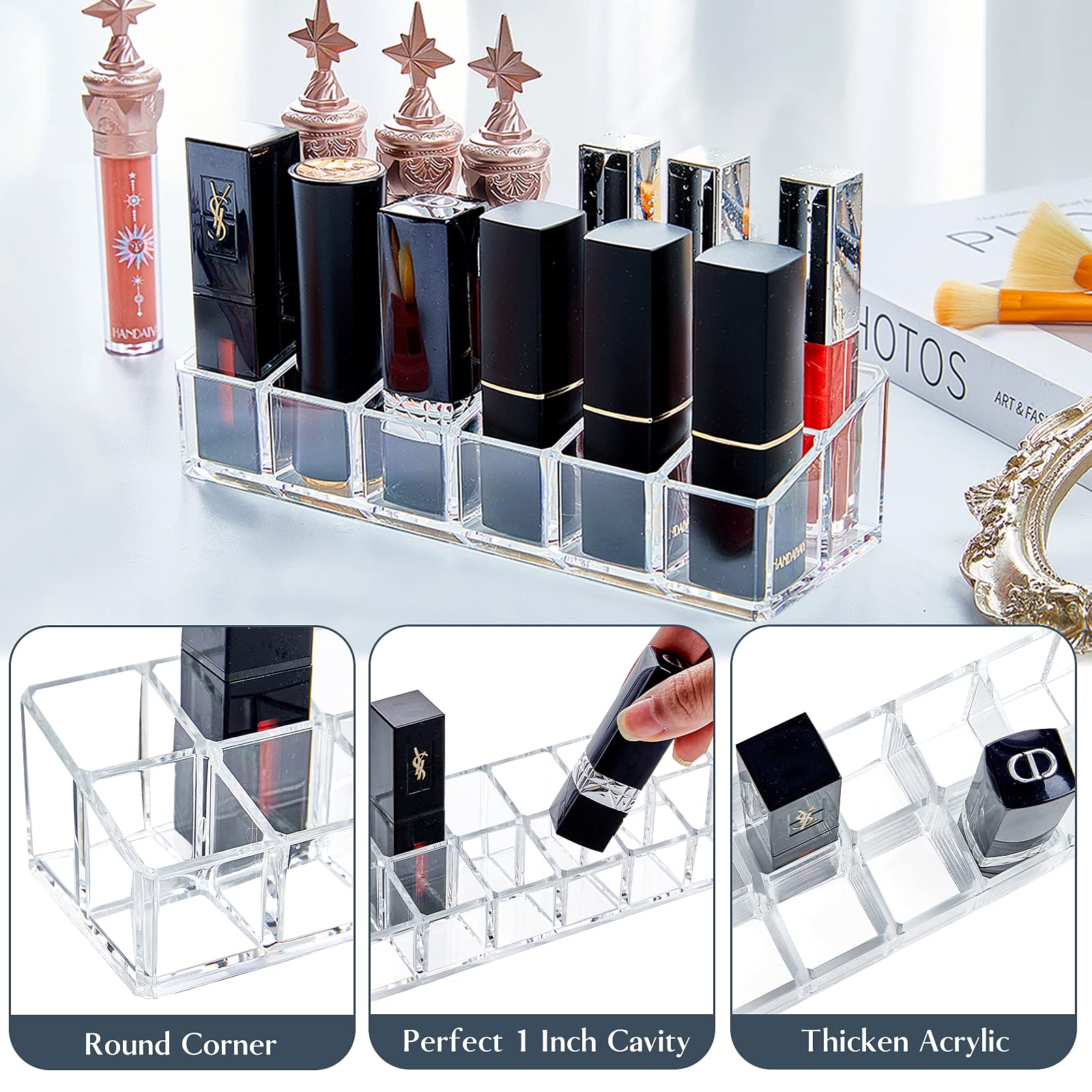 TUZAZO Eyeshadow Palette Makeup Organizer 7-Section, Lipstick Holder 12-Grid, Set of 2 Divided Vanity Organize Holders for Drawer and Bathroom Counte Modern Cosmetics Storage