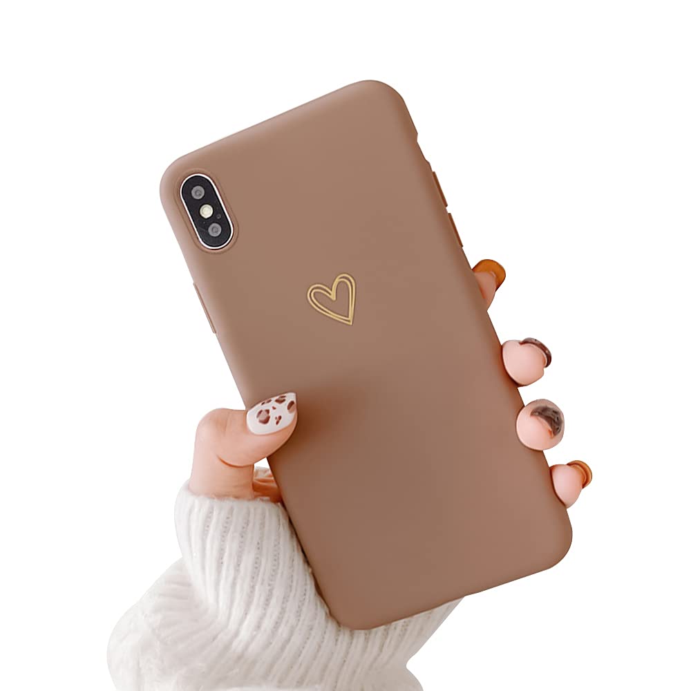 Ownest Compatible for iPhone X Case,iPhone Xs Case for Soft Liquid Silicone Gold Heart Pattern Slim Protective Shockproof Case for Women Girls for iPhone X/XS Case-Purple