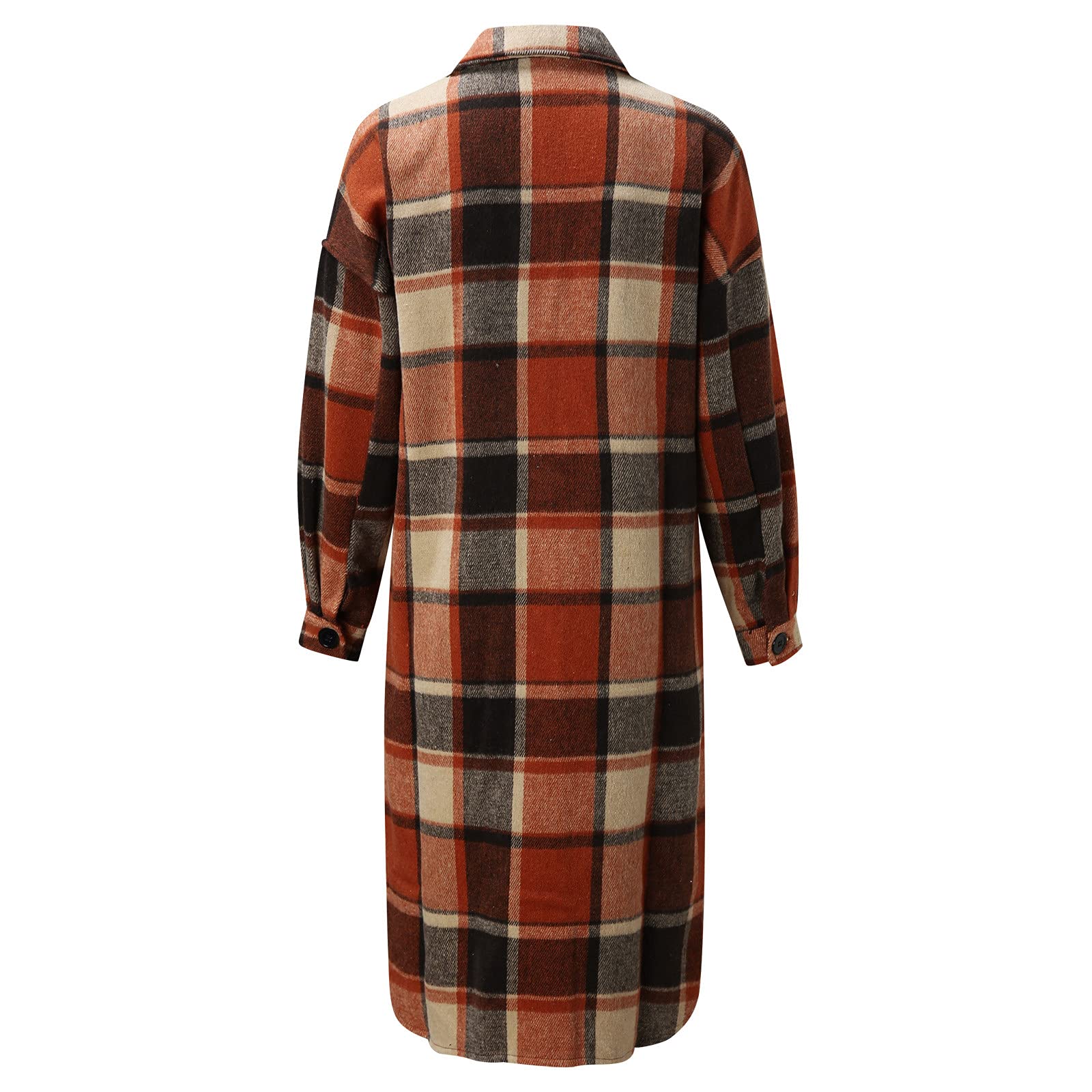 MOKINGTOP Women Flannel Shacket Plaid Print Long Sleeve Lapel Long Jackets Cardigan CoatFlannel Shirts For Women