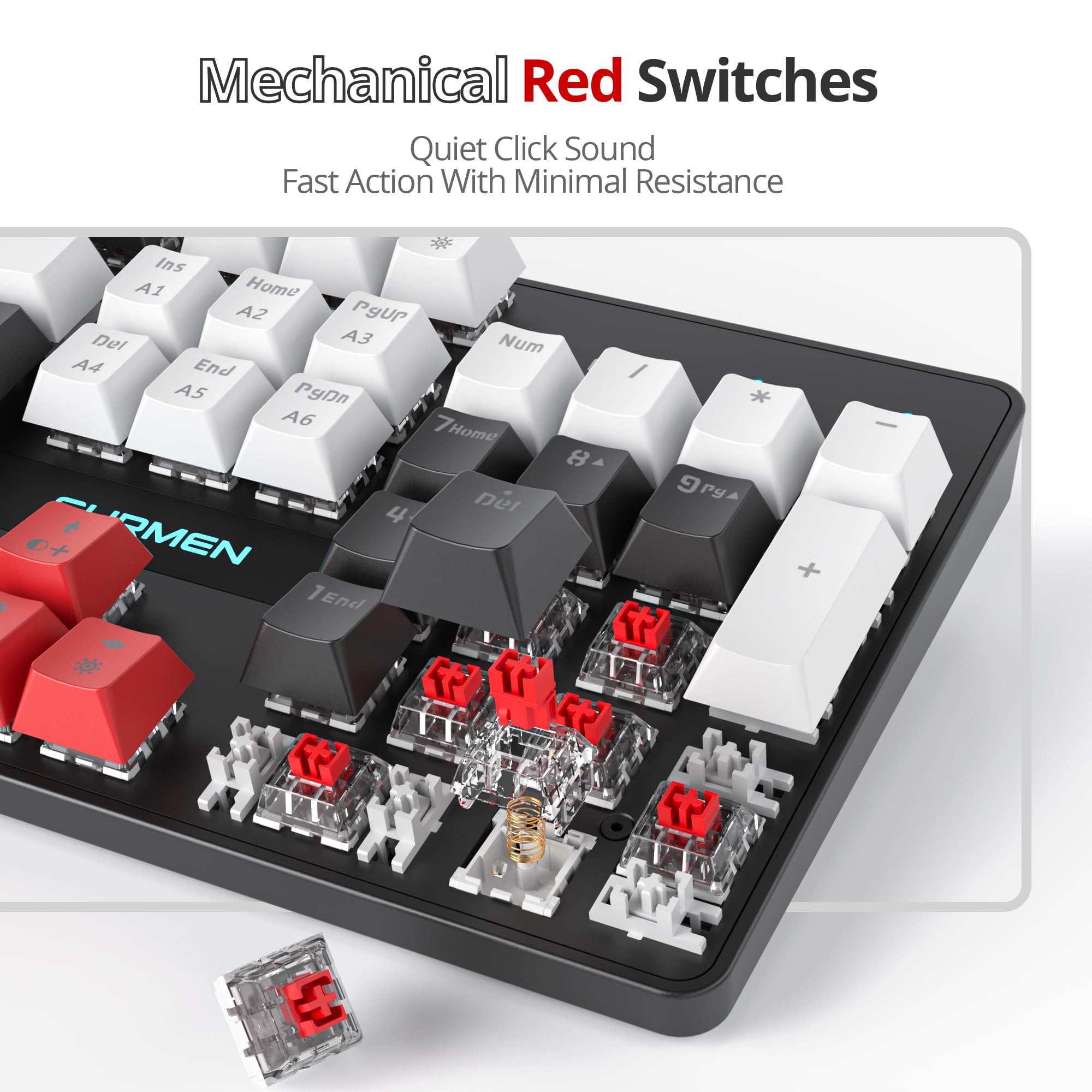 Owpkeenthy Wired 60 Percent Gaming Keyboard Mechanical with PBT Keycaps Red Switch Ultra Compact Gaming Keyboard Backlit Keys N-Key Rollover for PC Gamer (Grey)