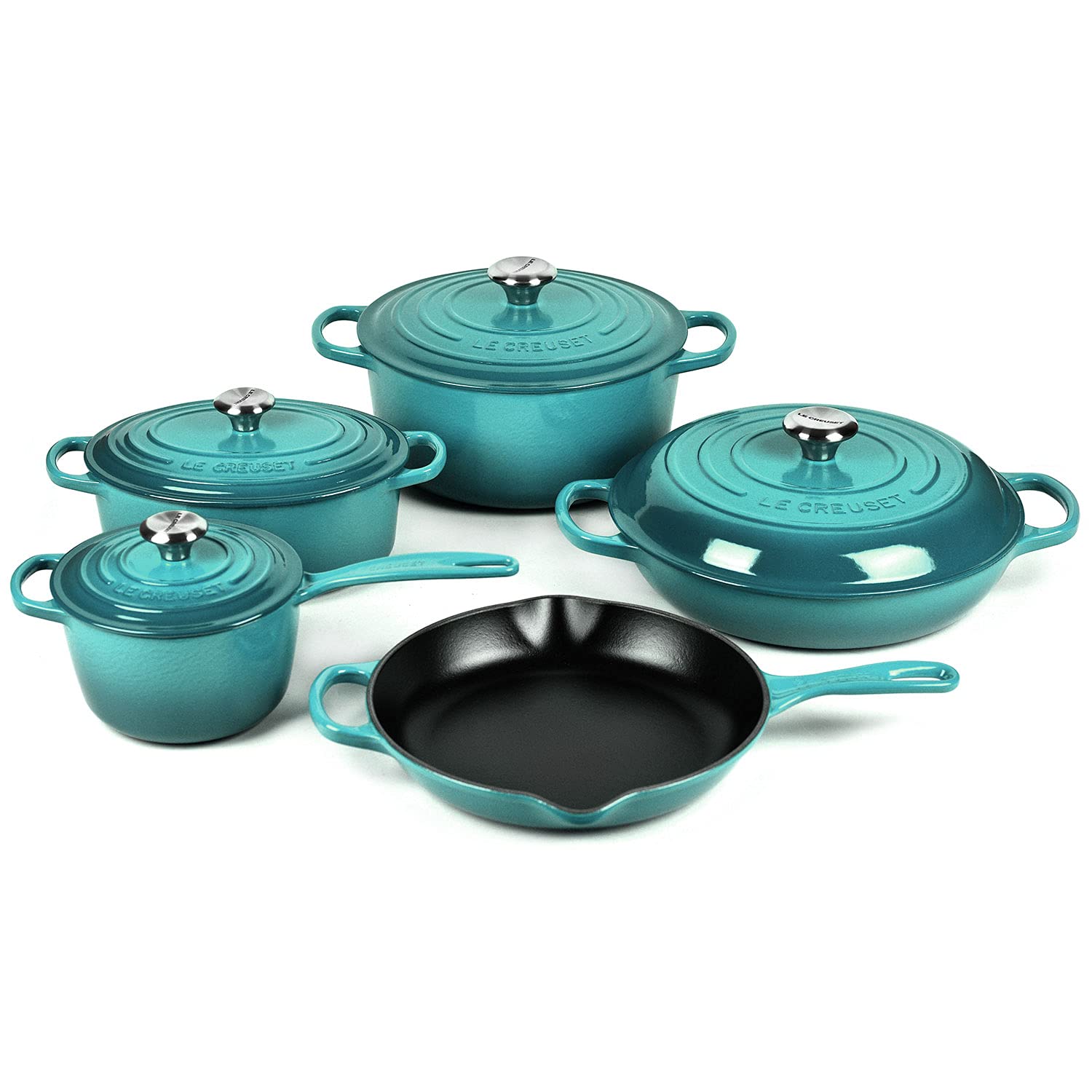 Le Creuset Signature Cast Iron Cookware Set - 9 Piece (Caribbean)