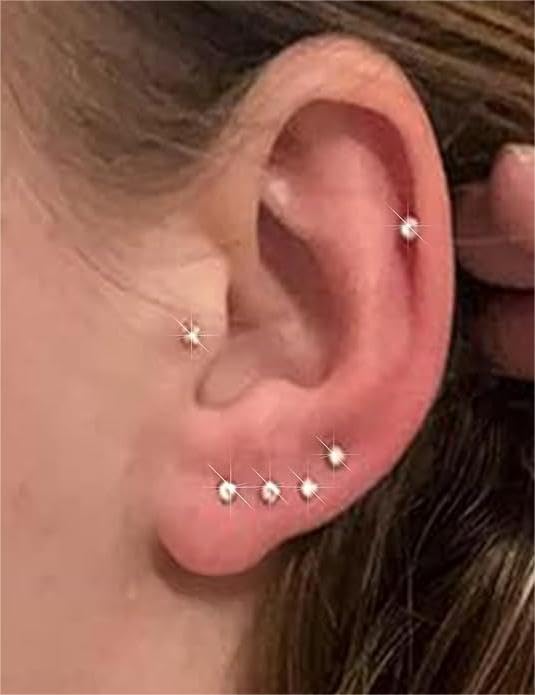 Prjndjw 18G 20G Push in Threadless Nose Rings Stud Earrings Hypoallergenic Flat Back Surgical Stainless Steel Cubic Zircon Helix/Cartilage/Tragus/Lobe Earrings Lip Labret Snake Bite Jewelry