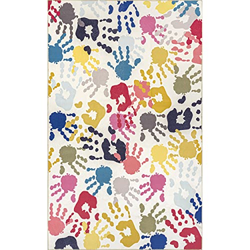 nuLOOM Pinkie Machine Washable Handprint Kids Ultra Thin Area Rug, 3' x 5', Multi