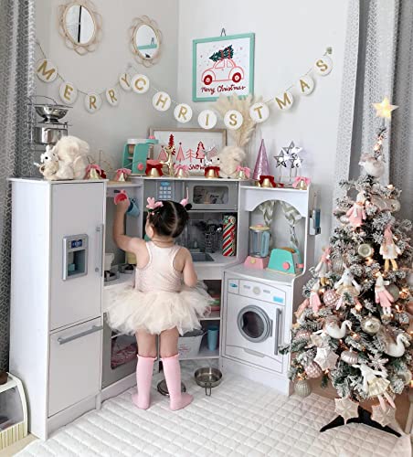 KidKraft Ultimate Corner Wooden Play Kitchen with Lights & Sounds, Play Phone and Curtains, White