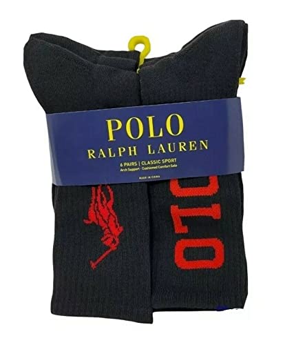 POLO RALPH LAUREN 6pk Mixed Crew Athletic Socks 6-12.5