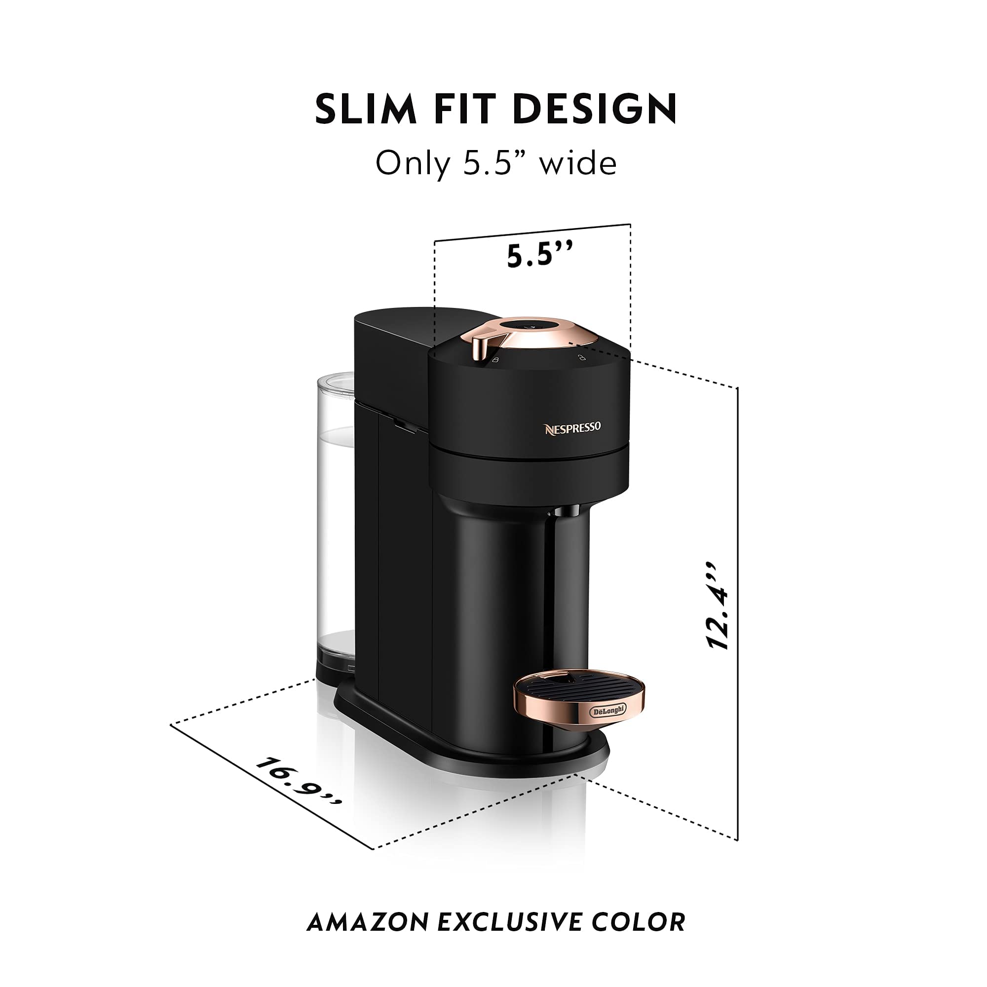 Nespresso Vertuo Next Coffee and Espresso Maker by De'Longhi, Deluxe Matte Black Rose Gold (Renewed)