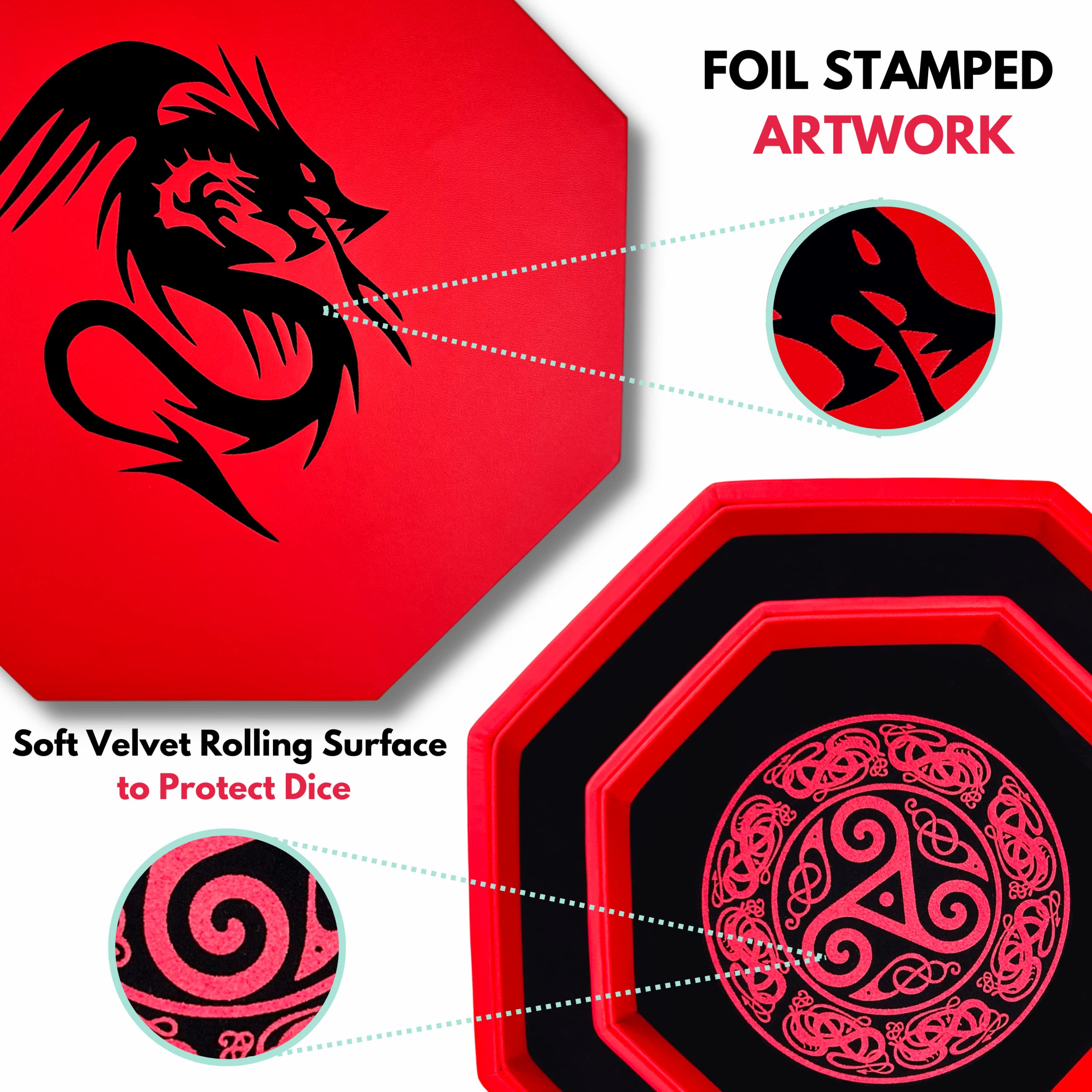 Luck Lab 8 Inch Dice Tray β Red - with Lid and Dice Staging Area for RPG Table Top Gaming- Dragon Design