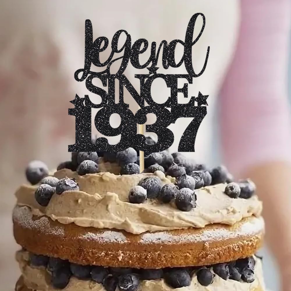 Legend Since 1937 Cake Topper for 85th Men and Women Birthday Party ,black gold glitter cake decoration supplies