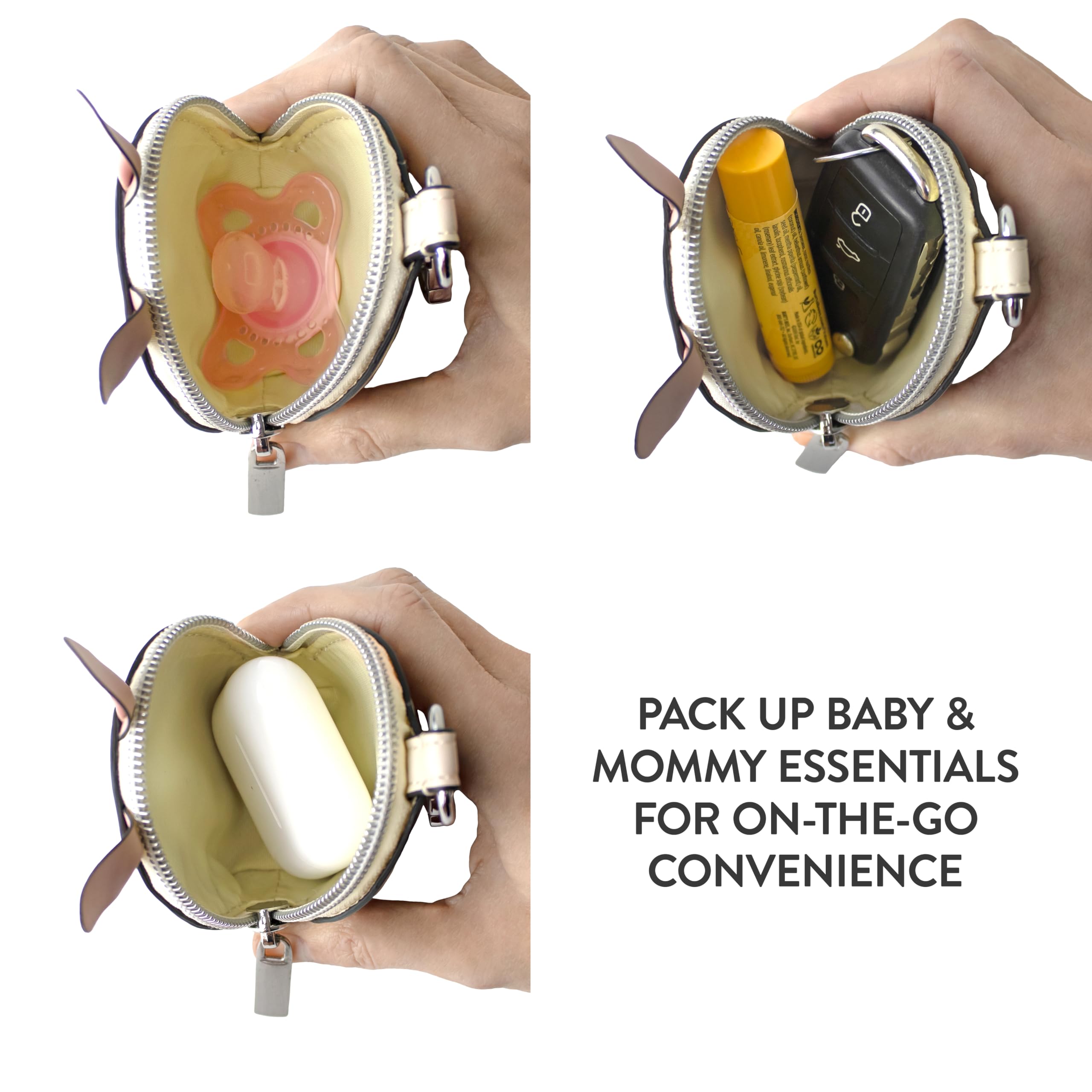 TWELVElittle Rabbit Pouch, Pacifier Holder for Diaper Bags. Vegan Leather Pouch Charm. Easily Clips on to a Diaper Bag