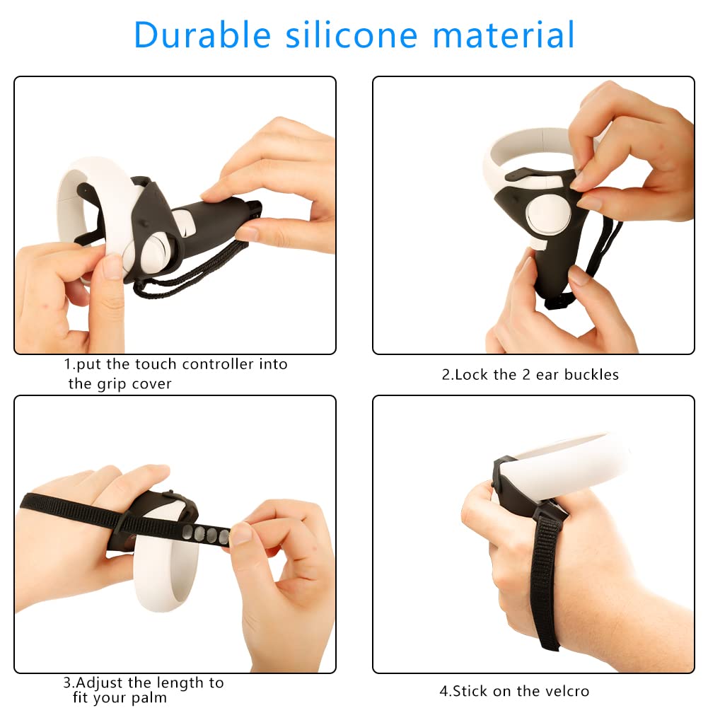 Riokko VR Controller Grip Covers for Quest 2,Anti-Throw Handle Sleeve Oculus Quest 2 Accessories with Nylon Adjustable Wrist Knuckle Strap