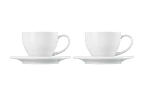 Le Creuset Stoneware Set of 2 Cappuccino Cups and Saucers , 7 oz. each, White