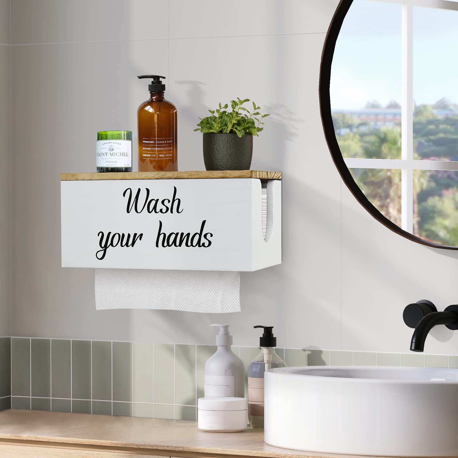 PICKKROSS Solid Wood Paper Towel Dispenser Wall Mount, Commercial Paper Towel Holder with Lid Countertop, C-Fold, Z-Fold, Trifold Paper Towel Dispenser Hand Towel Holder for Bathroom and Kitchen