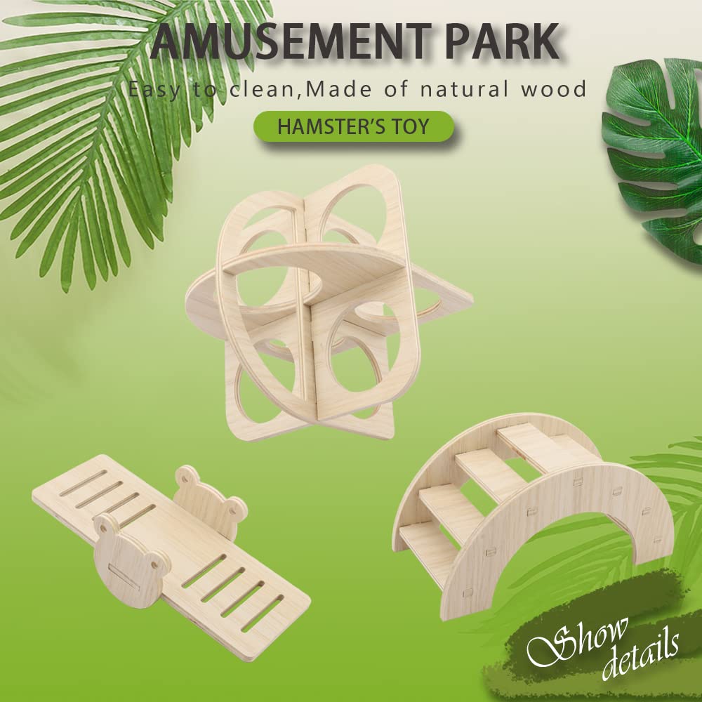 kcrygogo Hamster Maze Wood House Fun Slide House Double-Decker Hut with Stair and Exercise Chew Toys for Dwarf Gerbil Mouse Mice Rat Tiny Animals