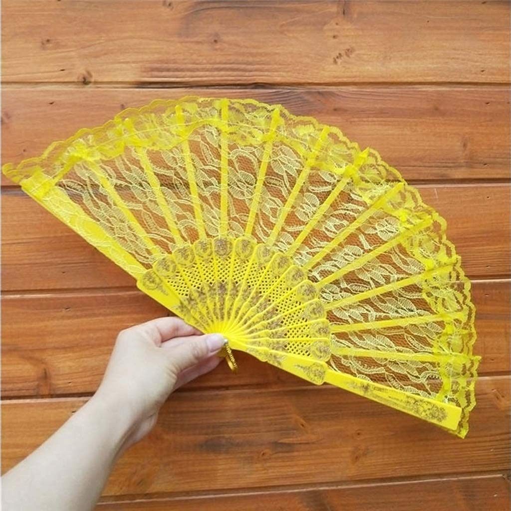 PBLCYUT Ornaments Chinese Style Lace Hand Held Folding Fan Dance Party Wedding Hand Fan Cool Bamboo Flower Folding Fan Portable Folding Fan (Color : Red)