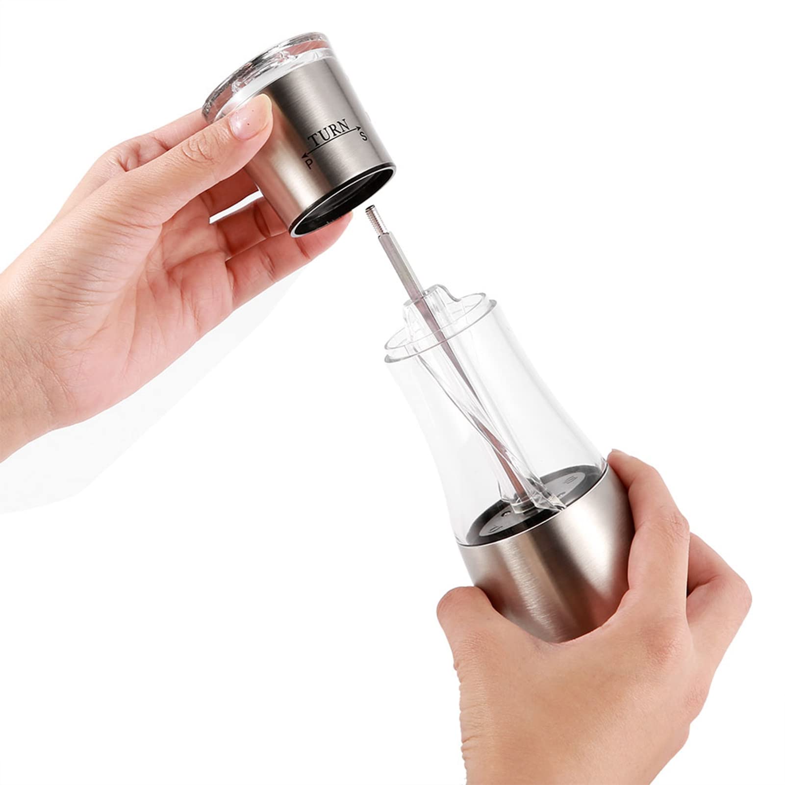 Salt and Pepper Grinder Set, Refillable Stainless Steel Combo Shakers With Adjustable Coarse Mills, 2 in 1 Manual Stainless Steel Salt Pepper Mill Herb Spice Grinder