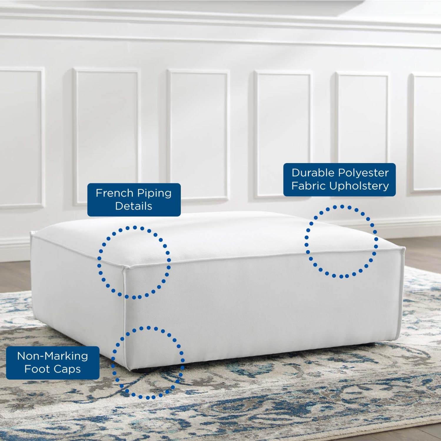 Modway Restore Upholstered Fabric Sectional Sofa Ottoman in White, 41.5 x 35 x 16.5
