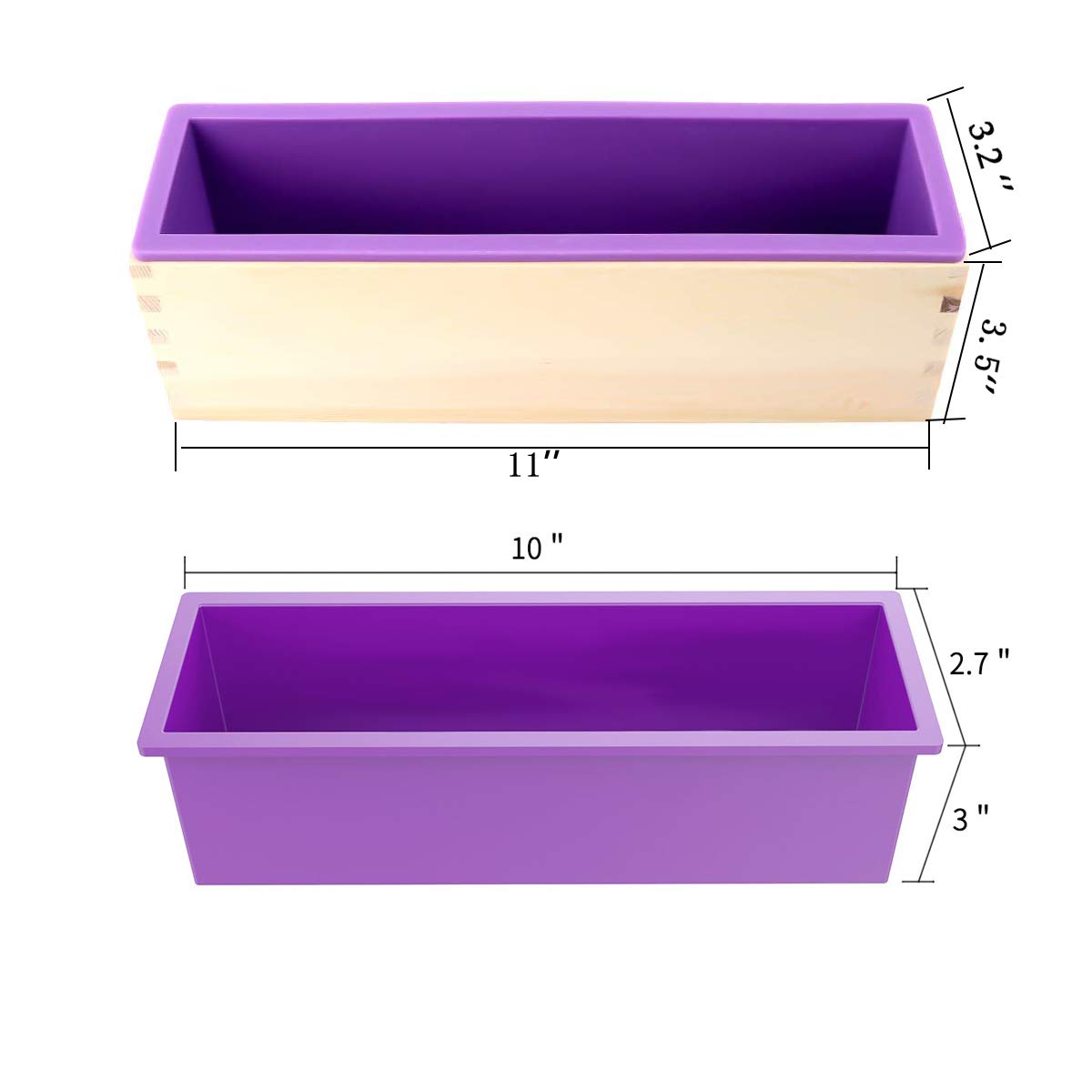 Kyerivs 2pcs Soap molds 42oz,Flexible Rectangular Silicone Soap Molds Kit with Wood Boxes, 100pcs 6×6 inch Shrink Wrap Bags, Stainless Steel Wavy and Straight Scraper for Soap Making