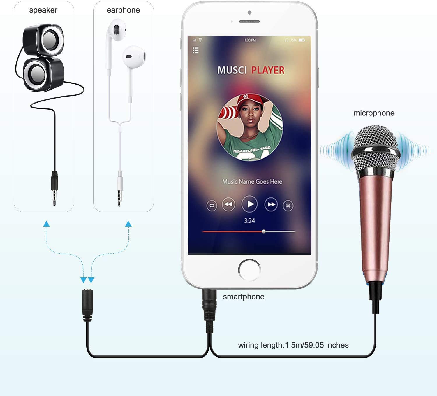 Mini Portable Vocal Microphone for Mobile Phone, Computer, Tablet, Recording Chat and Singing(Rose Gold)