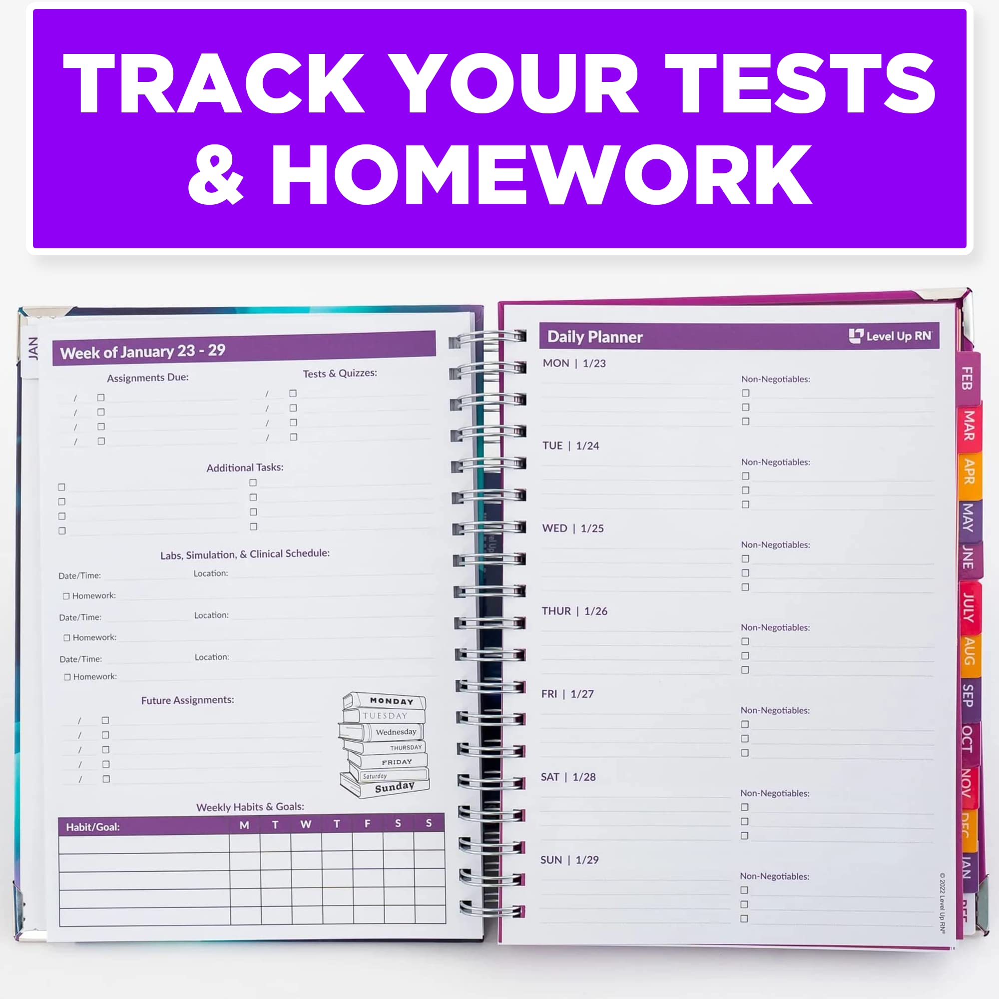Nursing School Study Planner - Nursing Student Gifts - Spring/Fall Calendar Year - Dates Start January 1, 2024 & Ends January 31, 2025