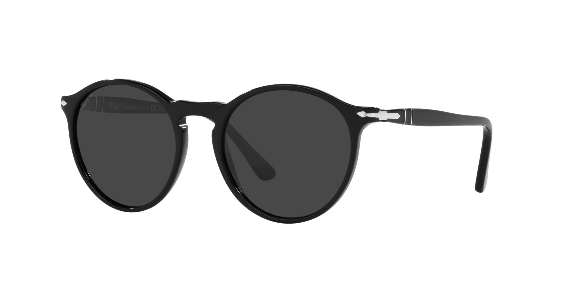 Persol PO3285S Round Sunglasses, Black/Black Polarized, 50 mm