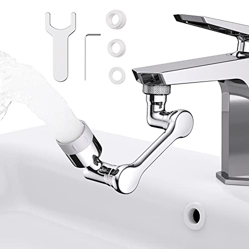 Swivel Faucet Extender, 1080° Rotatable Faucet Aerator, Universal Splash Filter Faucet Sink Water Extender with 2 Water Outlet Modes, Spray Attachment, Robotic Arm for Bathroom Sink Kitchen Tap