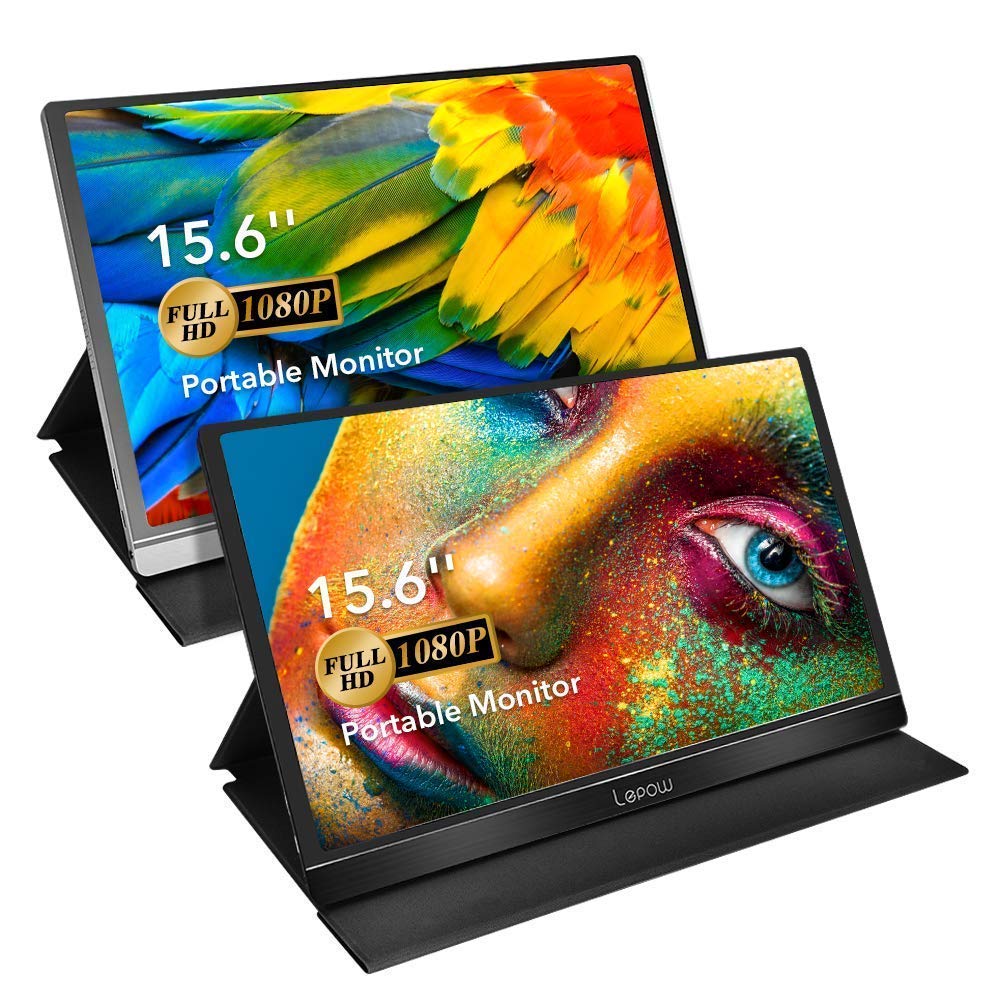 Lepow Portable Monitor Bundle [Black & Silver 2 Pack] 15.6 Inch 1080P Full HD USB C Computer Displays with IPS Eye Care Screen Mini HDMI and Speakers for Laptop PC MAC Phone Xbox PS4
