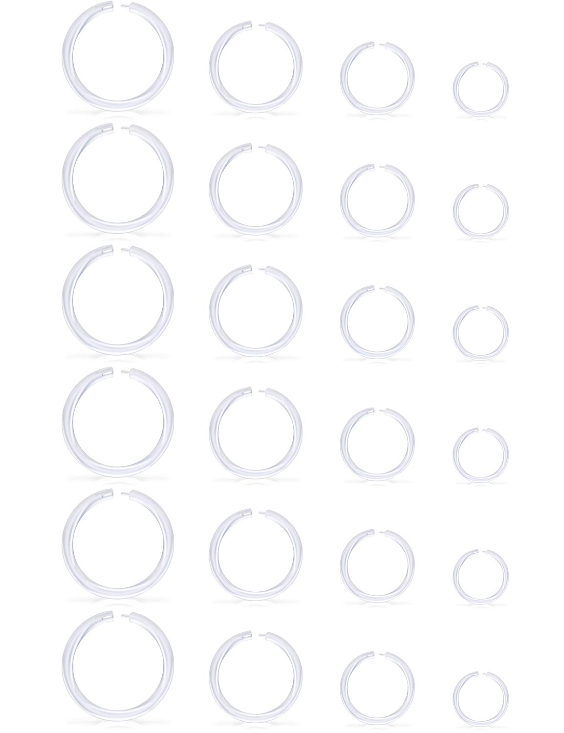 Lcolyoli 24PCS 16G Clear Septum Nose Hoop Rings Retainer Segment Ring Flexible Bioflex Tragus Helix Daith Rook Cartilage Earrings Clicker Hoop Piercing Jewelry for Women Men Dia. 6-12mm