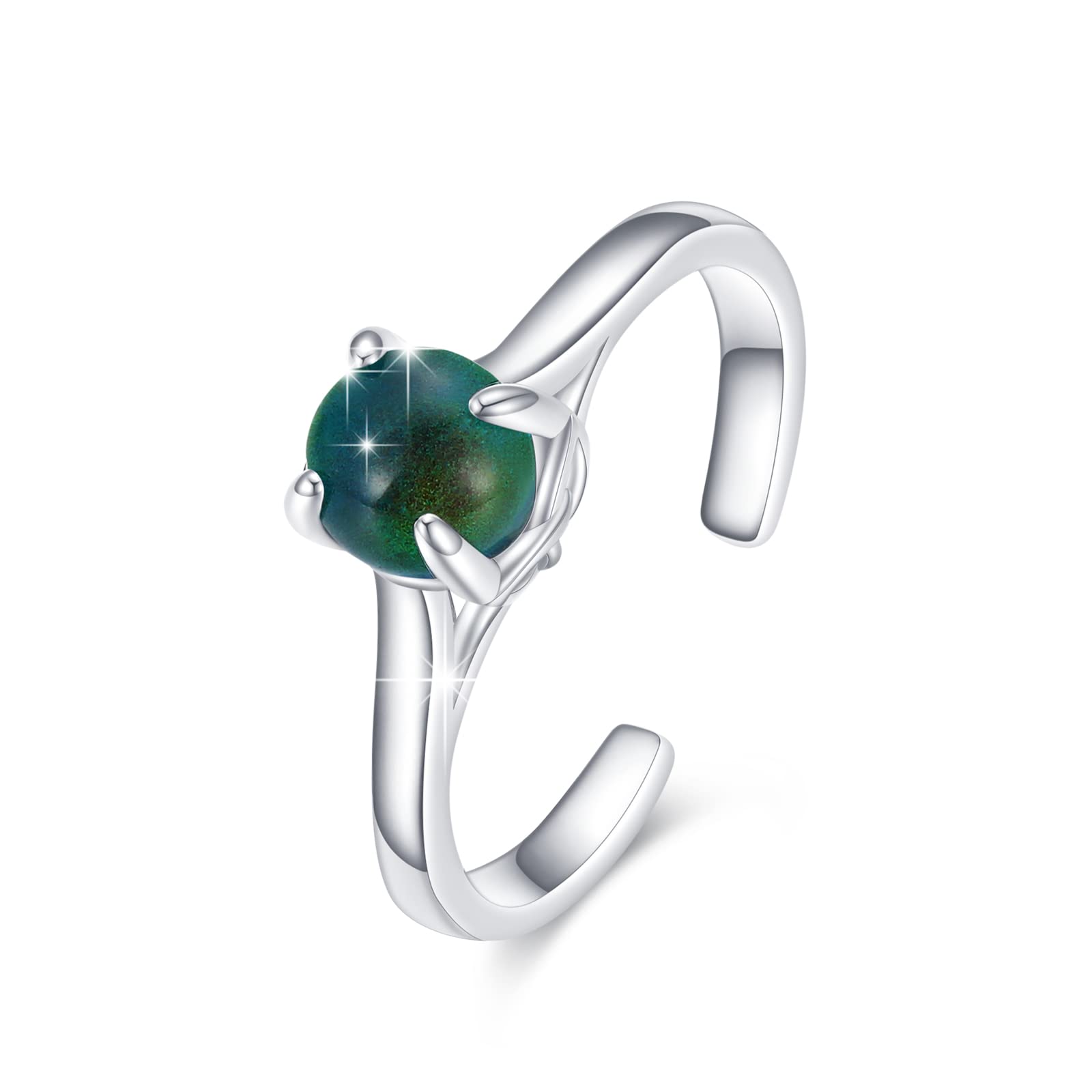 PCTJYFU Mood Rings 925 Sterling Silver Adjustable Open Ring for Women Color Change Stone Mood Ring for Women