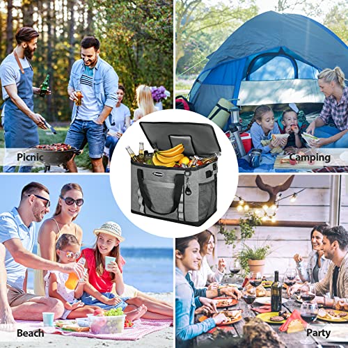 Maelstrom Collapsible Soft Sided Cooler - 75 Cans Extra Large Lunch Cooler Bag Insulated Leakproof Camping Cooler, Portable for Grocery Shopping, Camping, Tailgating and Road Trips,Grey