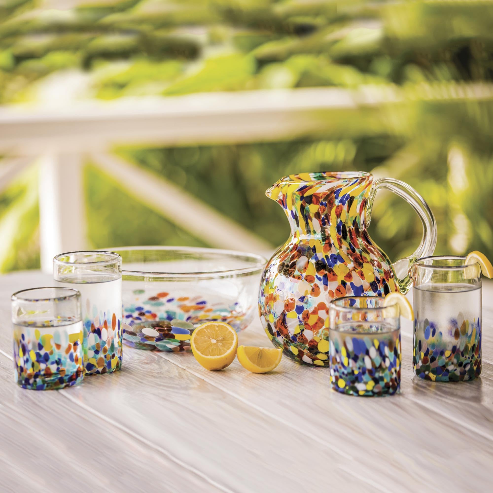 NOVICA Artisan Crafted Multicolor Hand Blown Recycled Glass Pitcher From Mexico 'Confetti' (71 Oz)