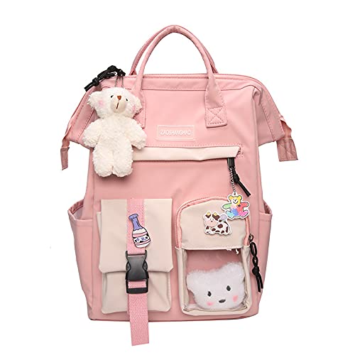 josfey Kawaii Backpack Cute Backpack Aesthetic Backpack Preppy Backpack Kawaii School Supplies with Accessories and 2Pins (Pink)