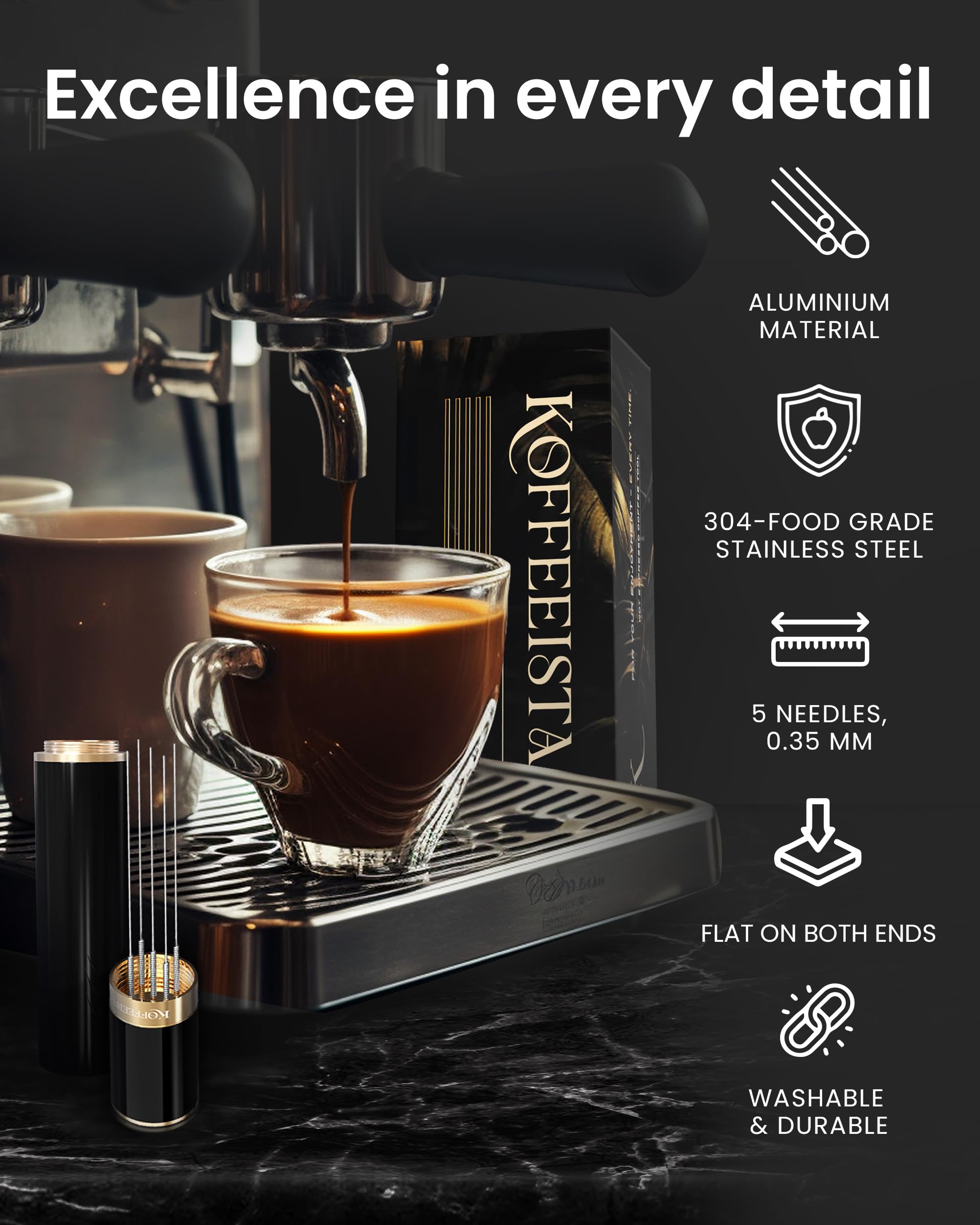 Koffeeista WDT Espresso Distribution Tool, Barista Tools 5x0.35mm Stainless Steel Needles - Easy Open/Close, Portable & Stylish Espresso Stirrer, wdt Coffee Tool, Espresso Distributor, Espresso Whisk