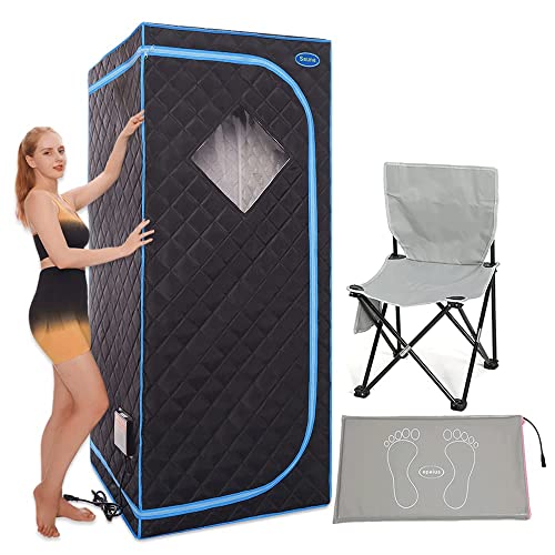 SALUSHEAT Full Size Infrared Sauna, One Person Home Sauna Spa Portable Sauna Tent with Remote Heating Foot Pad, Upgraded Chair, Black(29.1"*29.1"*66.5")
