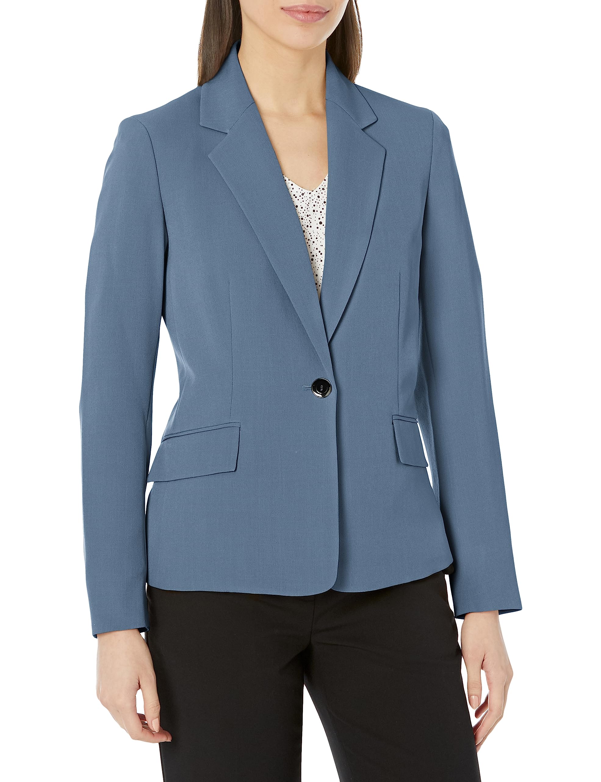 Kasper Women's Size 1 Bttn Jacket W/Slit Sleeves & Flap PKTS, Dark Casino (Blue), 14 Plus