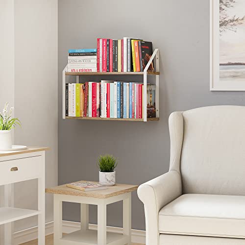 Wallniture Modena 2-Tier 24" Bathroom Organizer, Wall Shelves Kitchen Organization, Laundry Decor Book Shelves for Wall Living Room Burnt Finish, White Bracket