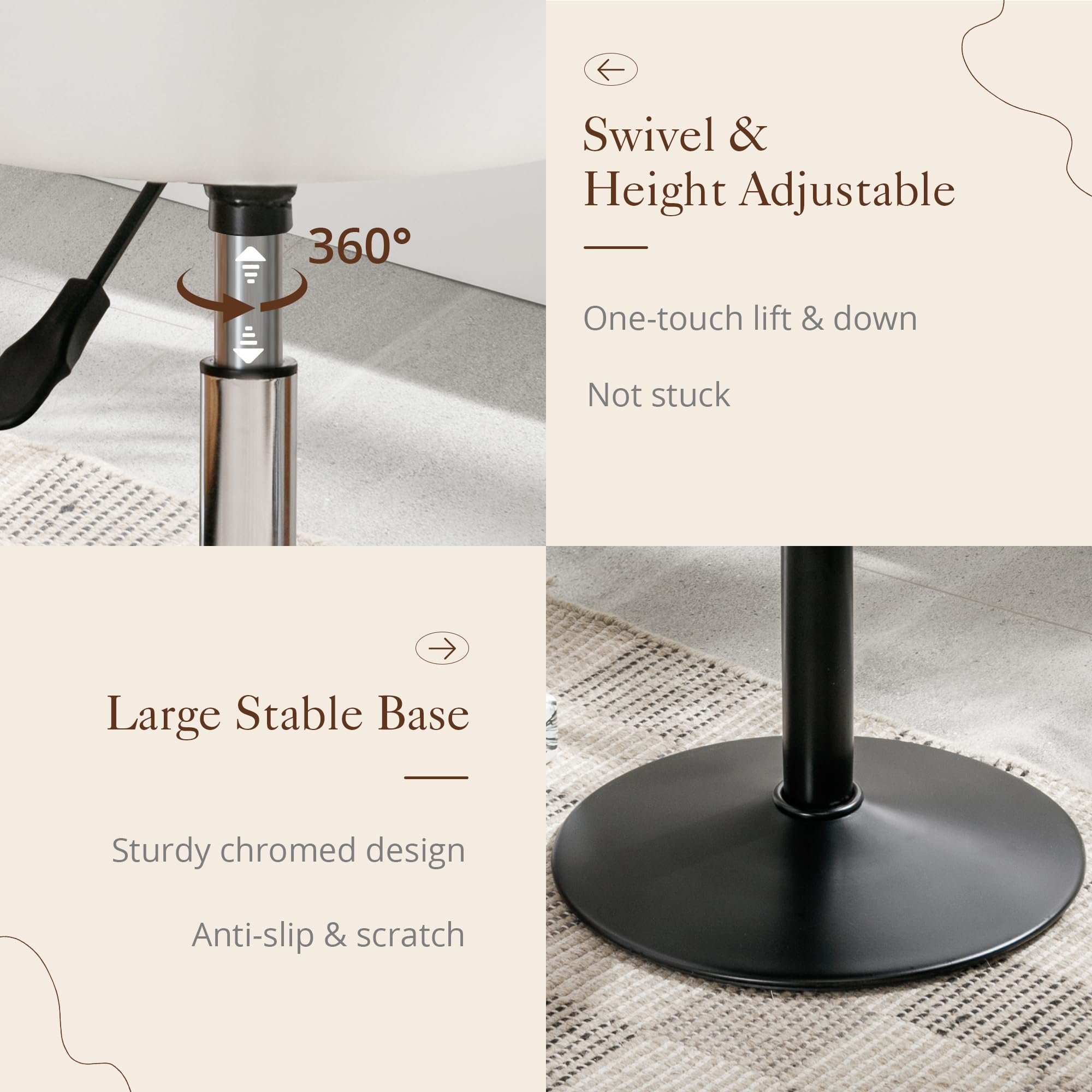 LUE BONA Adjustable Vanity Stool, 360°Swivel Vanity Chair Stool for Makeup Room, White Stool Chair for Vanity, Small Faux Leather Vanity Stool for Bathroom, Living Room