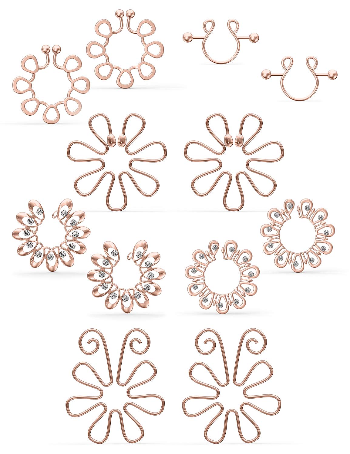 Lcolyoli Fake Nipplerings Piercing Jewelry Adjustable Clip On Nipple Rings Stainless Steel Non Piercing Women Rose Gold