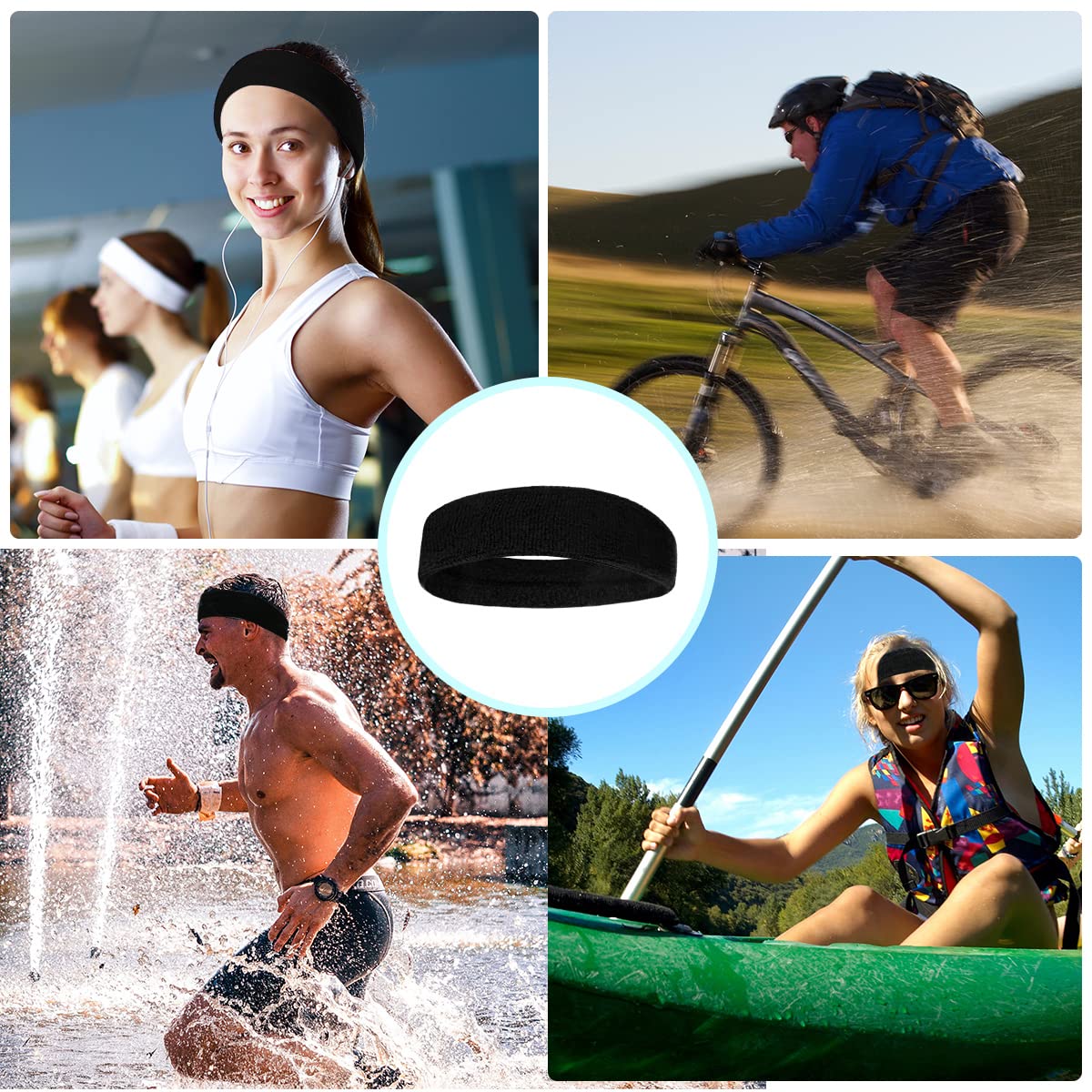 PACEARM Headbands for Men & Women, Headband for Sports, Workout, Running - Comfortable, Quick-Dry Head Bands (Black 4-Pack)