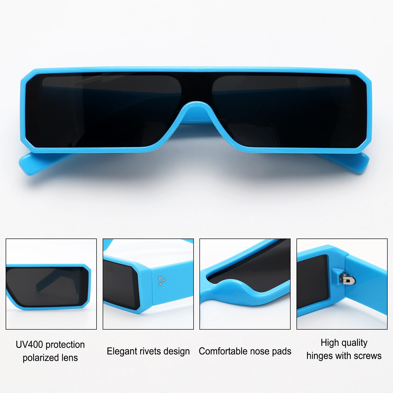 TYA Small Sunglasses for Women Men Futuristic Alien Geth Black Sun Glasses Rectangle Glossy Frame 90s Cool Tiny Shades