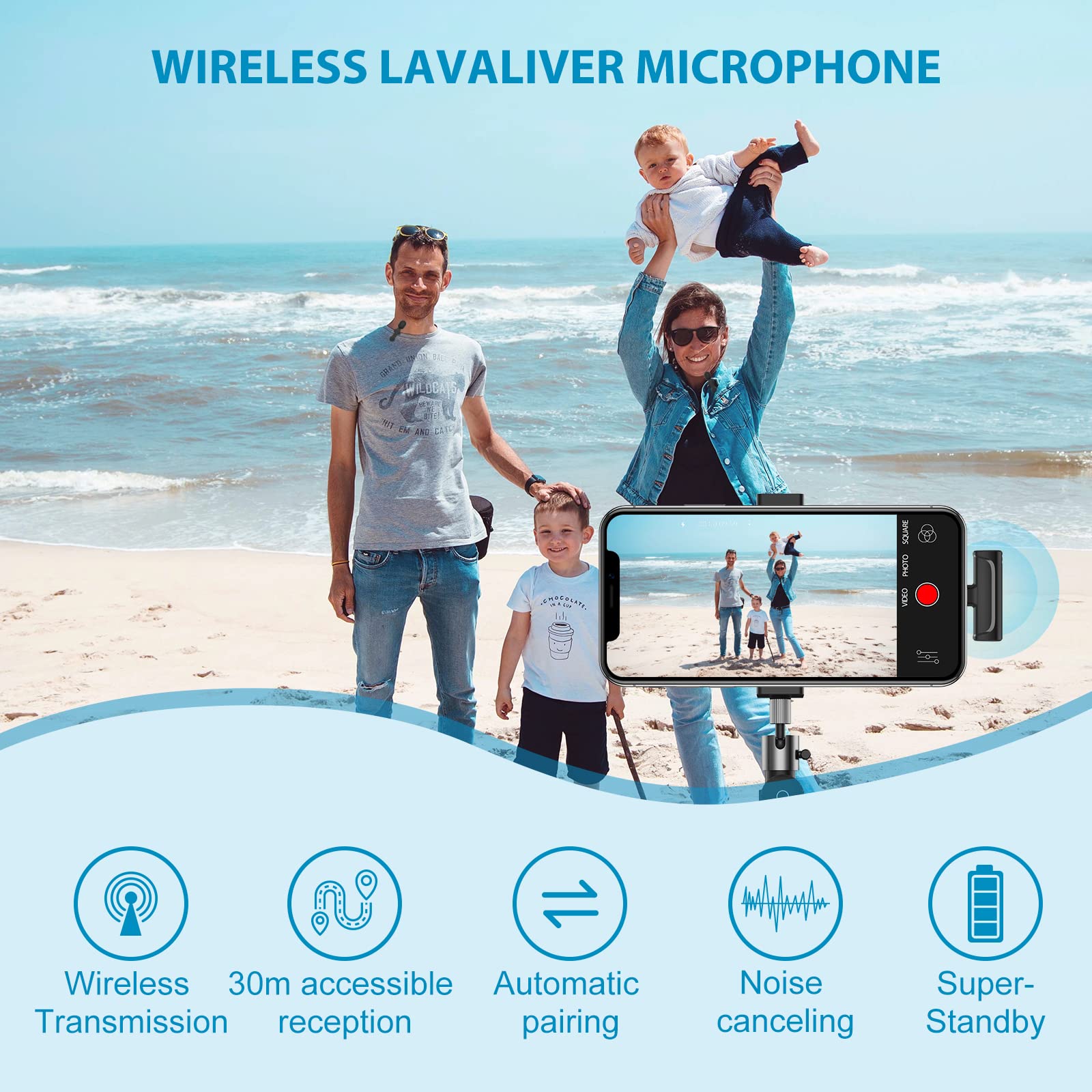 Queeon Wireless USB lavalier Microphone for iPhone ipad - for Recording & YouTube Video - Plug and Play Noise Reduction Clip Microphones for Phone (NO APP or Bluetooth Needed) (Black)