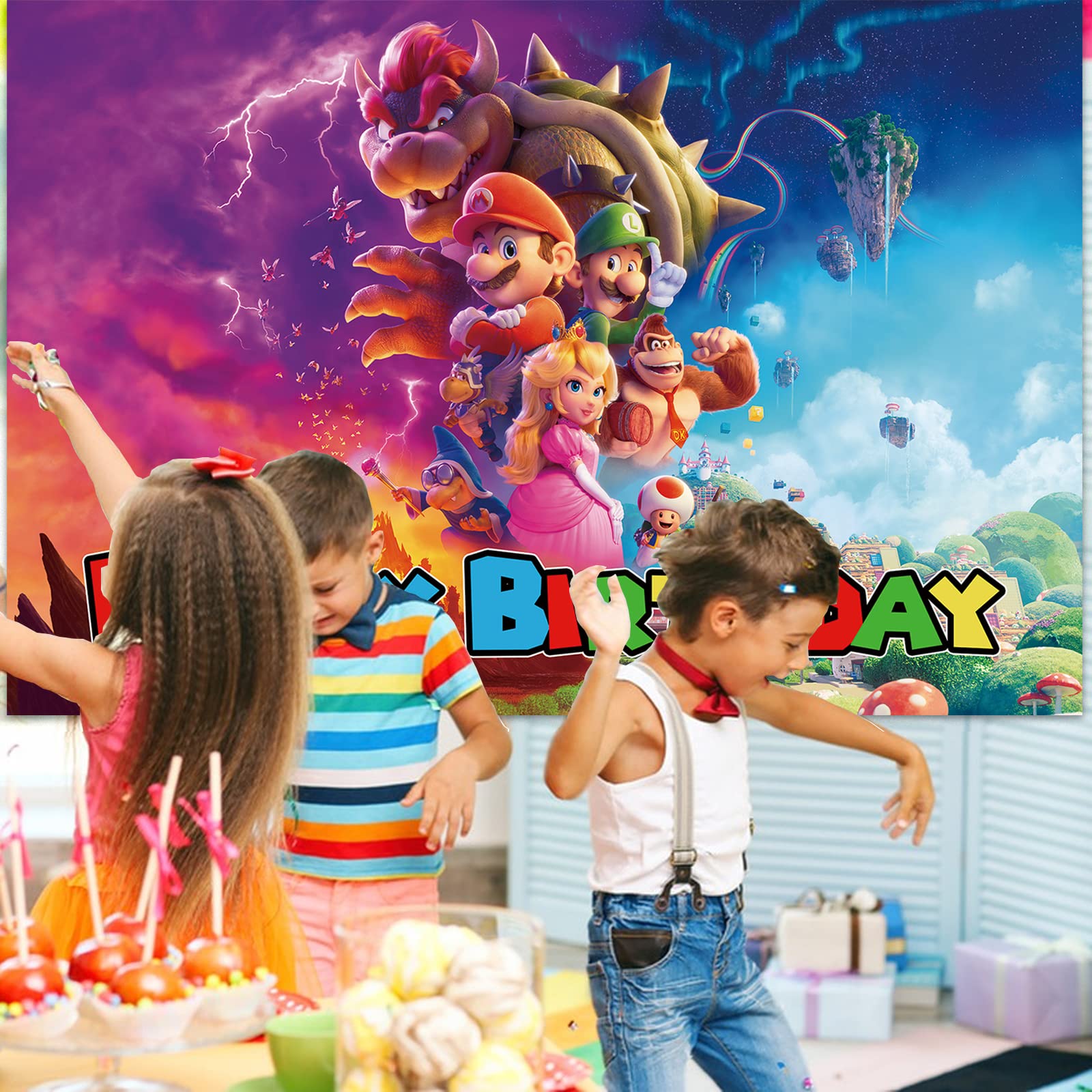 Mario 2023 Party Backdrop, Mario 2023 Backdrop for Birthday Party Decorations Mario 2023 Party Themed Backdrops for Party Supplies Mario Bros. 2023 Backdrop 5x3ft Mario Bros.