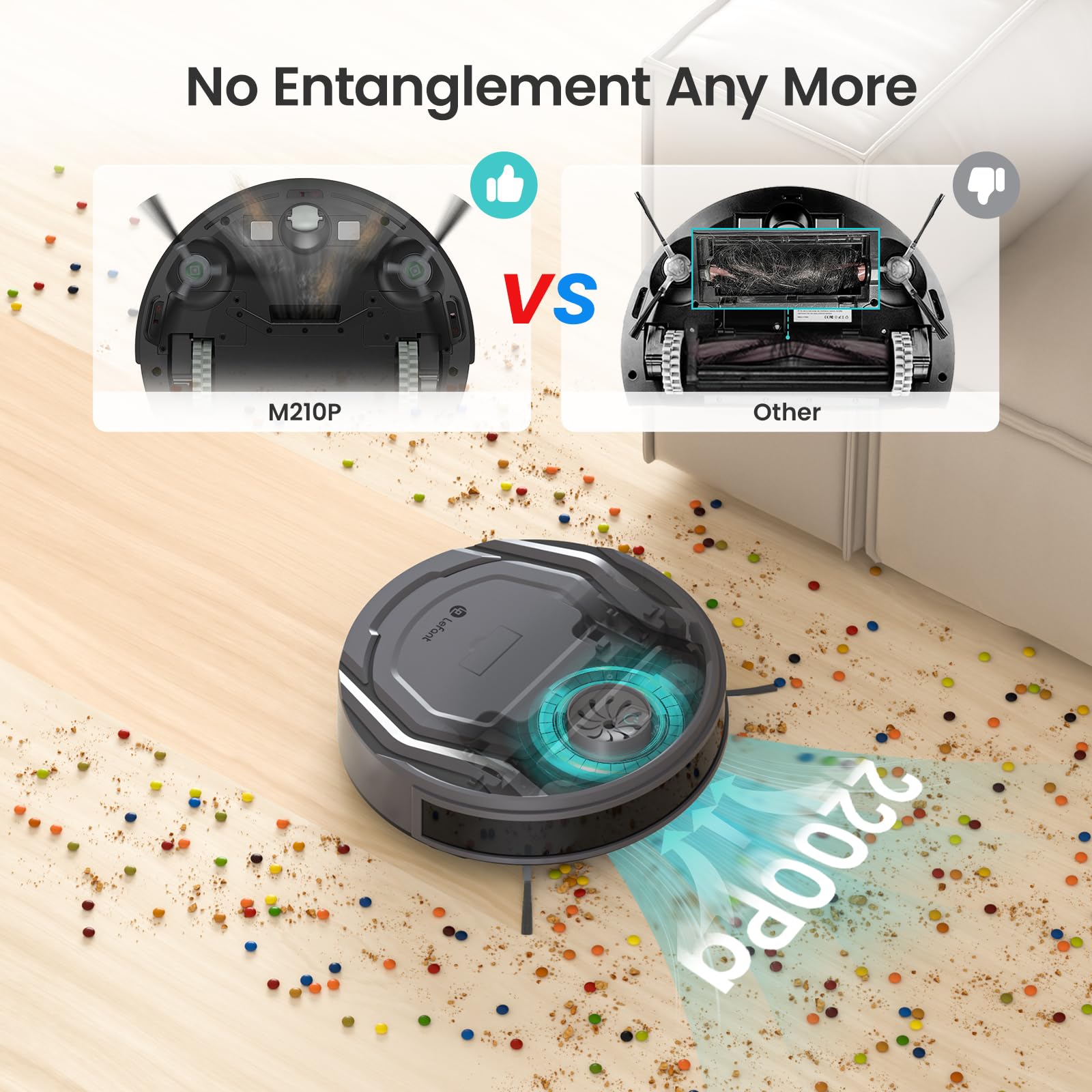 Lefant M210 Pro Robot Vacuum Cleaner, 2200Pa Suction, Super-Thin, Quiet, Self-Charging Robotic Vacuum Cleaner, Wi-Fi/APP, Compatible with Alexa(Gray)