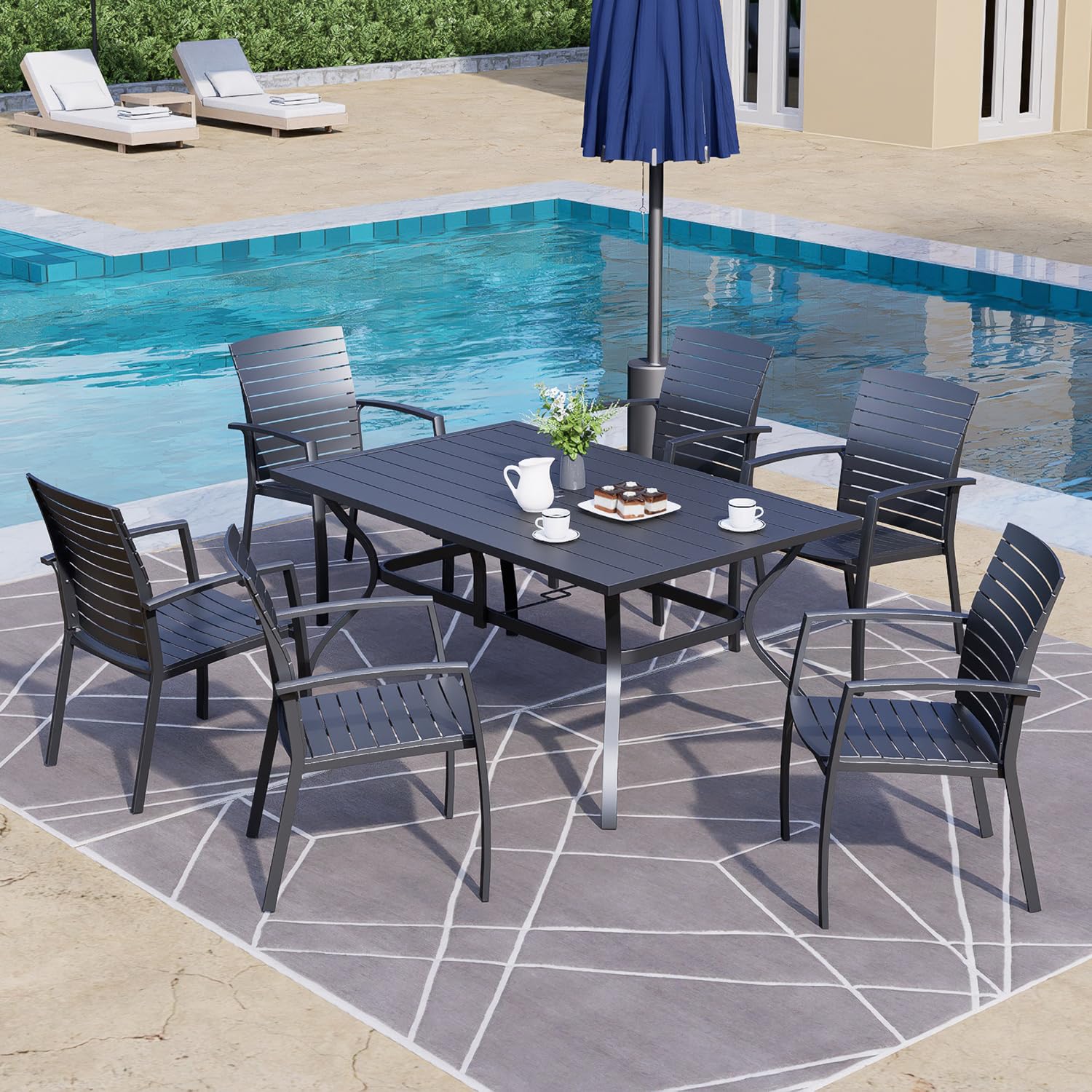 Virvla Set of 2 Patio Stackable Aluminum/Resin Outdoor Dining Chairs with Armrest for Outdoor Kitchen Garden, Backyard, Supports 300 LBS